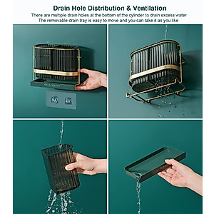 HAFUU Wall Mount Chopstick Holder with Drain Tray, Utensil Holder Silverware Drying Rack for Countertop Sink Flatware Caddy, Hanging Utensil Holder for Chopsticks Straws Forks Spoons Knives