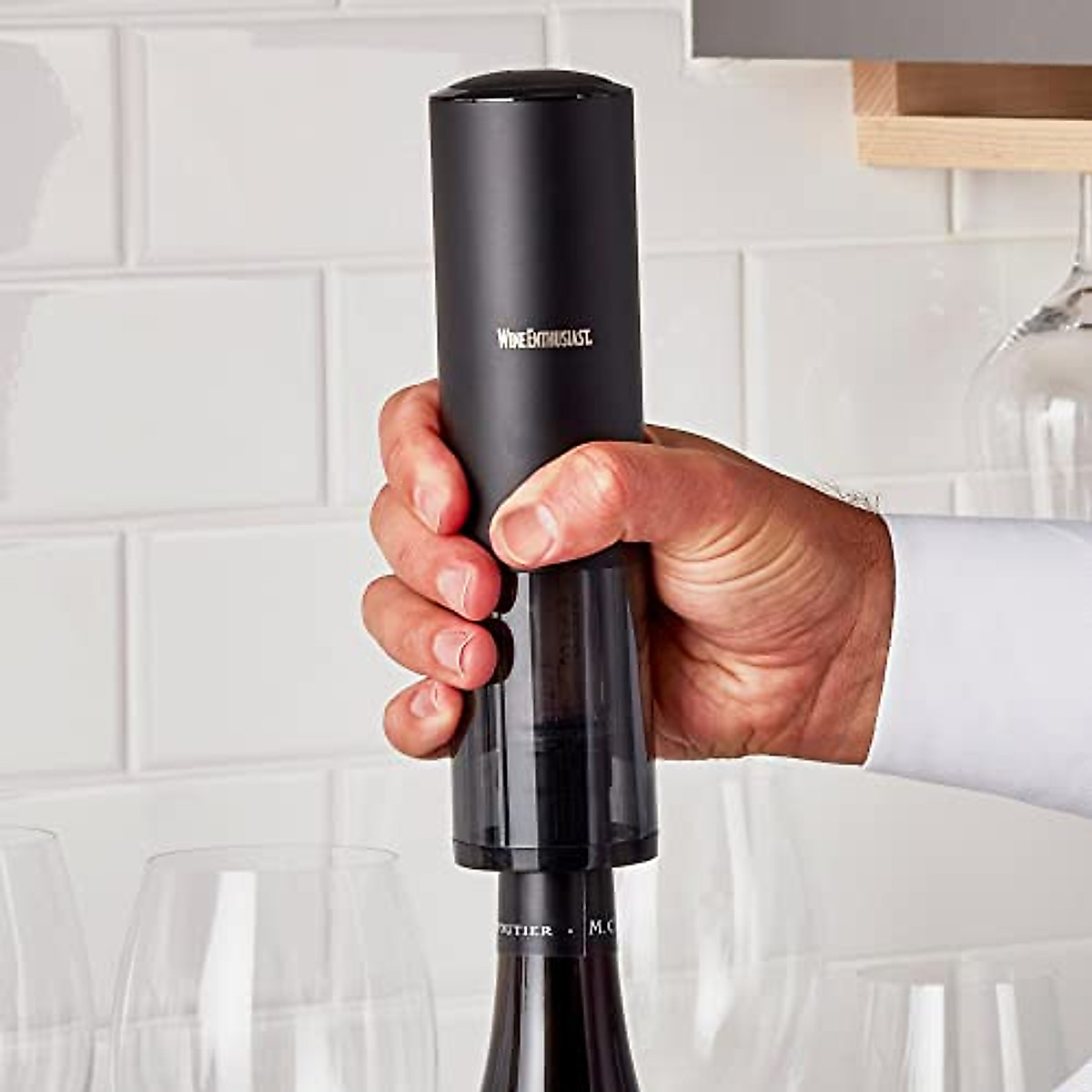 Wine Enthusiast Electric Blue Electric Wine Opener - Automatic Wine Corkscrew - No Button, Easy Open, Wine Key