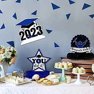 LINGTEER Congrats Grad,Class of 2023 Graduation Table Honeycomb Centerpieces - 8 pcs 2023 Graduation Party Decorations Sign - Blue.