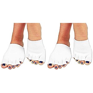 Bcurb Toe Gel-Lined Compression Socks (2 Pair) Toes Separating Therapeutic Moisturizes Dry Feet Hard Cracked Skin. (White, Medium)