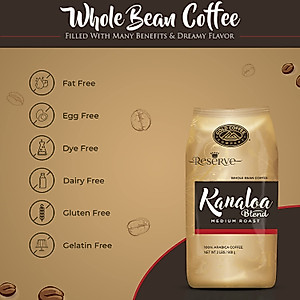 Gold Coffee Arabica Kanaloa Blend: Medium Roast Whole Bean Coffee 2lbs (Pack of 2) - Coffee Beans w/ Smooth, Refreshing, and Deliciously Complex with Milk Chocolate, Floral Honey & Sweet Lemon Notes