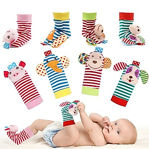 BLOOBLOOMAX Baby Infant Rattle Socks Toys, Sock rattles for Babies 0-24 Months Baby Animal Foot Finder Learning Toy (Cotton B)