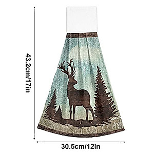 Black Bear Hanging Kitchen Towels Set 2 Pcs - Retro Forest Deer Dish Cloth Tie Towel Absorbent Soft Dry Towel for Bathroom Laundry Room Decor