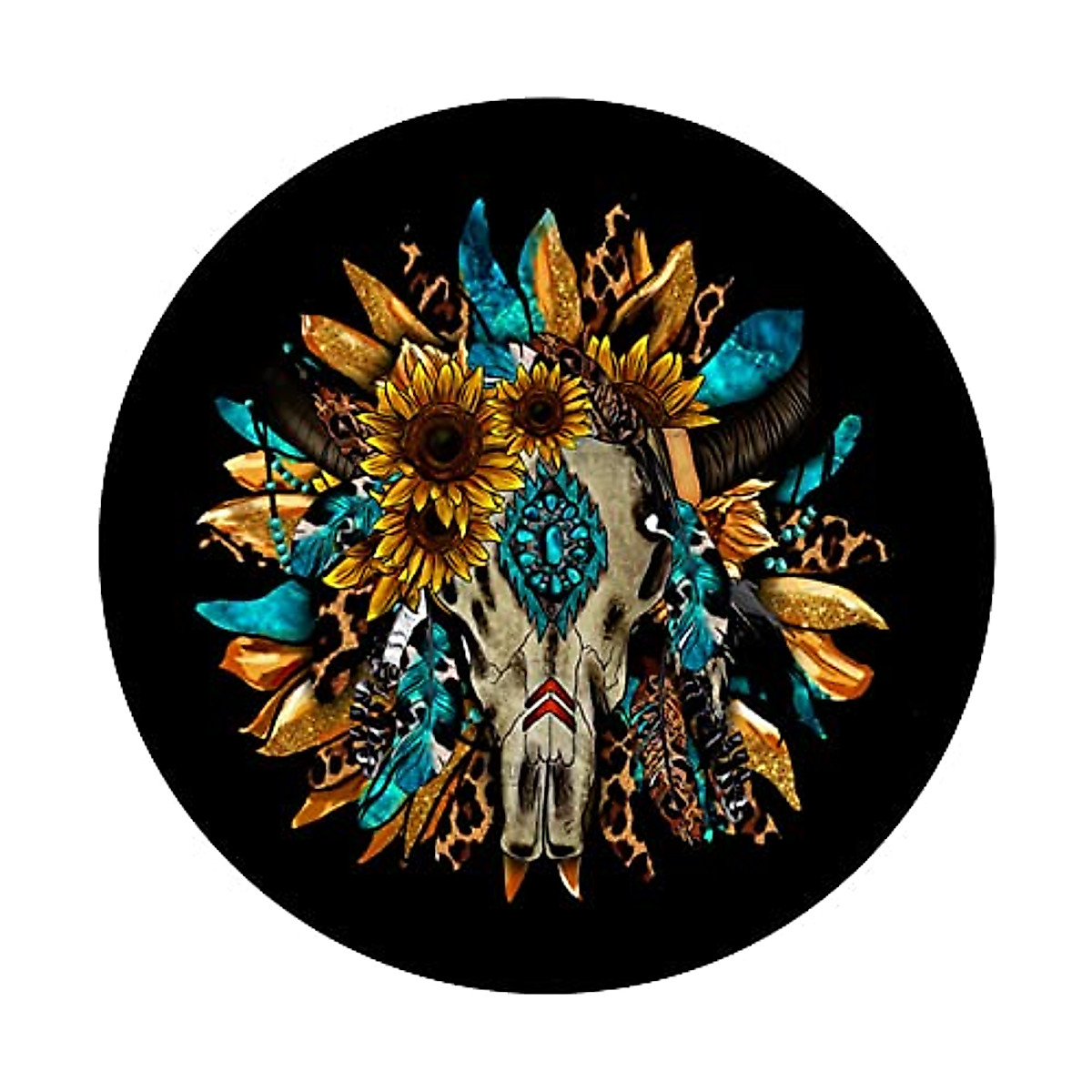 Western Boho Sunflowers Turquoise Cow Bull Skull Fun PopSockets Swappable PopGrip