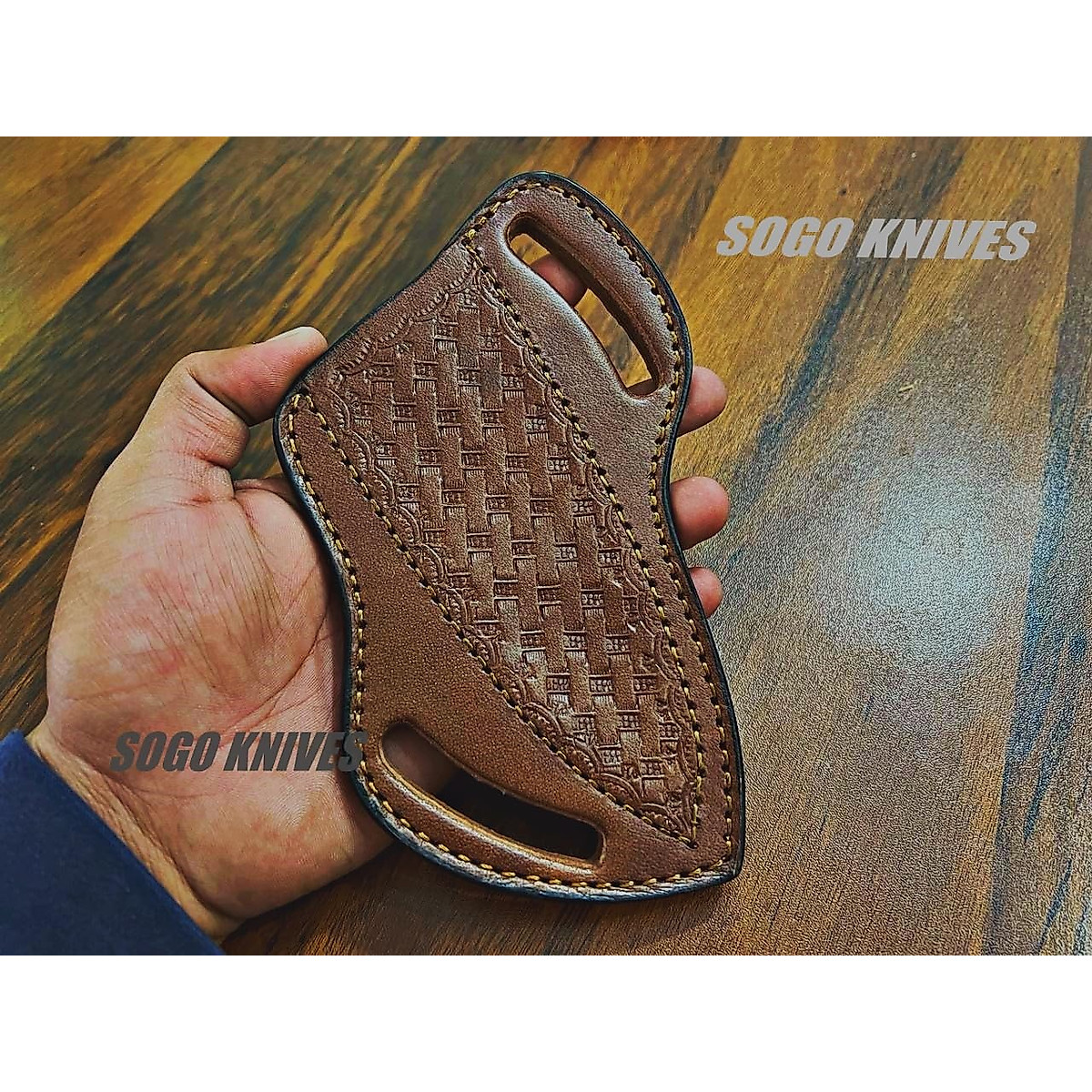 SOGO KNIVES Leather Knife Sheath for Belt, Slanted Pancake Sheath, Tooled Leather Sheath, Beautiful Cow Boy 3 to 5 inches Skinner Knife Leather Cover 100% Real Leather (Brown)