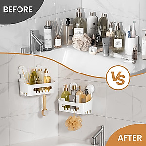 LEVERLOC Shower Caddy Suction Cup 2 Pack, Shower Organizer Removable Bathroom Shelf, Storage Suction Powerful Max Hold 22lbs Bathroom Caddy Waterproof Holder, White