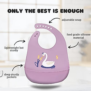 Silicone Baby Bibs with Food Catcher (Set of 3) - BPA Free Plastic, Durable and Adjustable Bib - Silicone Bibs for Babies, Toddlers, Boys, and Girls- Rubber Bibs - Silicone Baby Bibs with Pouch