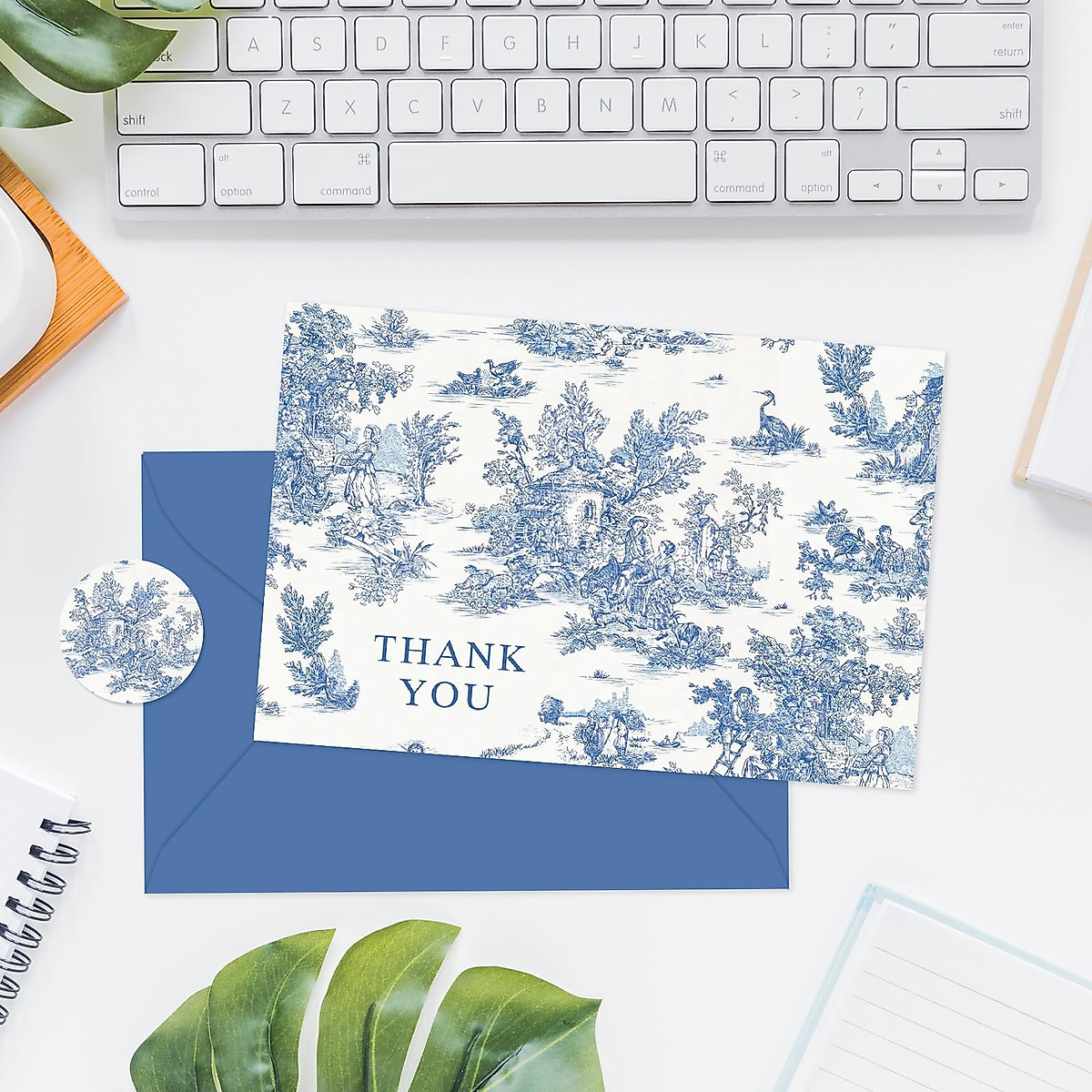 Whaline 24 Pack Blue White Thank You Cards with Envelopes Stickers Vintage Farmhouse Greeting Cards Chinoiserie Blank Note Cards for Birthday Baby Shower Party Supplies