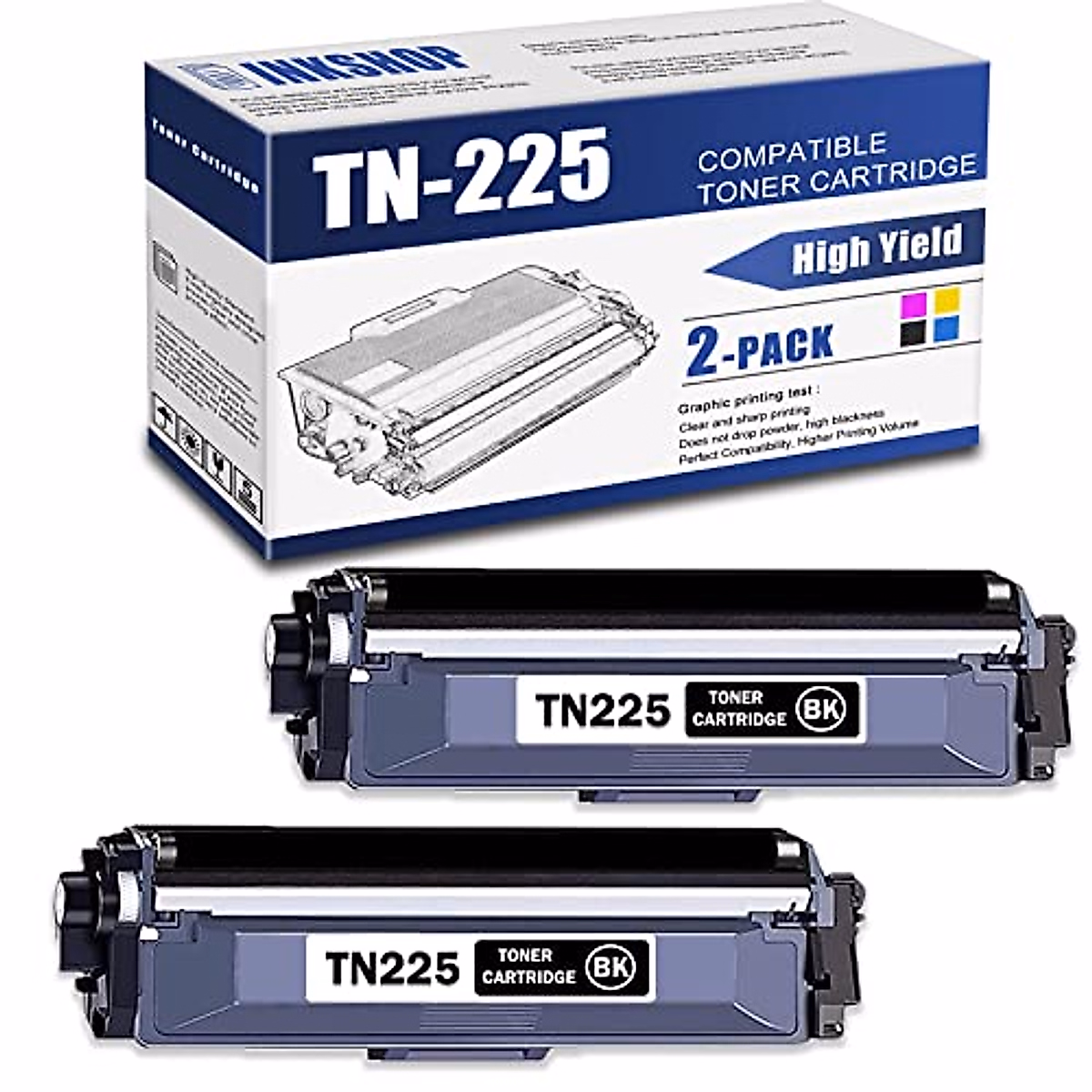 TN225 Compatible TN-225 Black High Yield Toner Cartridge Replacement for Brother TN-225 HL-3140CW HL-3150CDN MFC-9130CW MFC-9140CDN DCP-9015CDW Toner.(2 Pack)