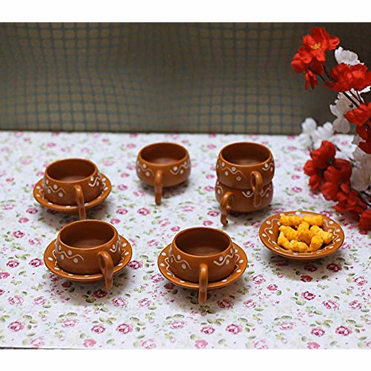 Odishabazaar Tea Cup with Saucer Set of 6 (6 tea cups and 6 saucers 5.4 oz) | Tea cups set of 6 Microwave Safe