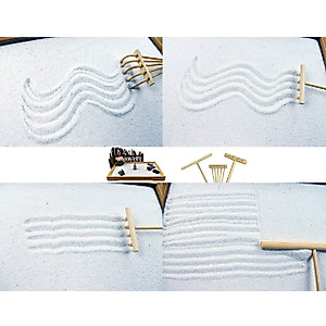 Artcome Japanese Zen Sand Garden for Desk with Rake, Stand, Rocks and Mini Furnishing Articles - Office Table Accessories, Mini Zen Sand Garden Kit - Meditation Gifts