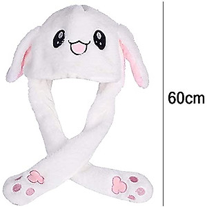 CNHNGTS Funny Plush Bunny Moving/Jumping Rabbit Cute Unisex Animal Ear Flap Hat with Paws for Women Girls, White, One Size
