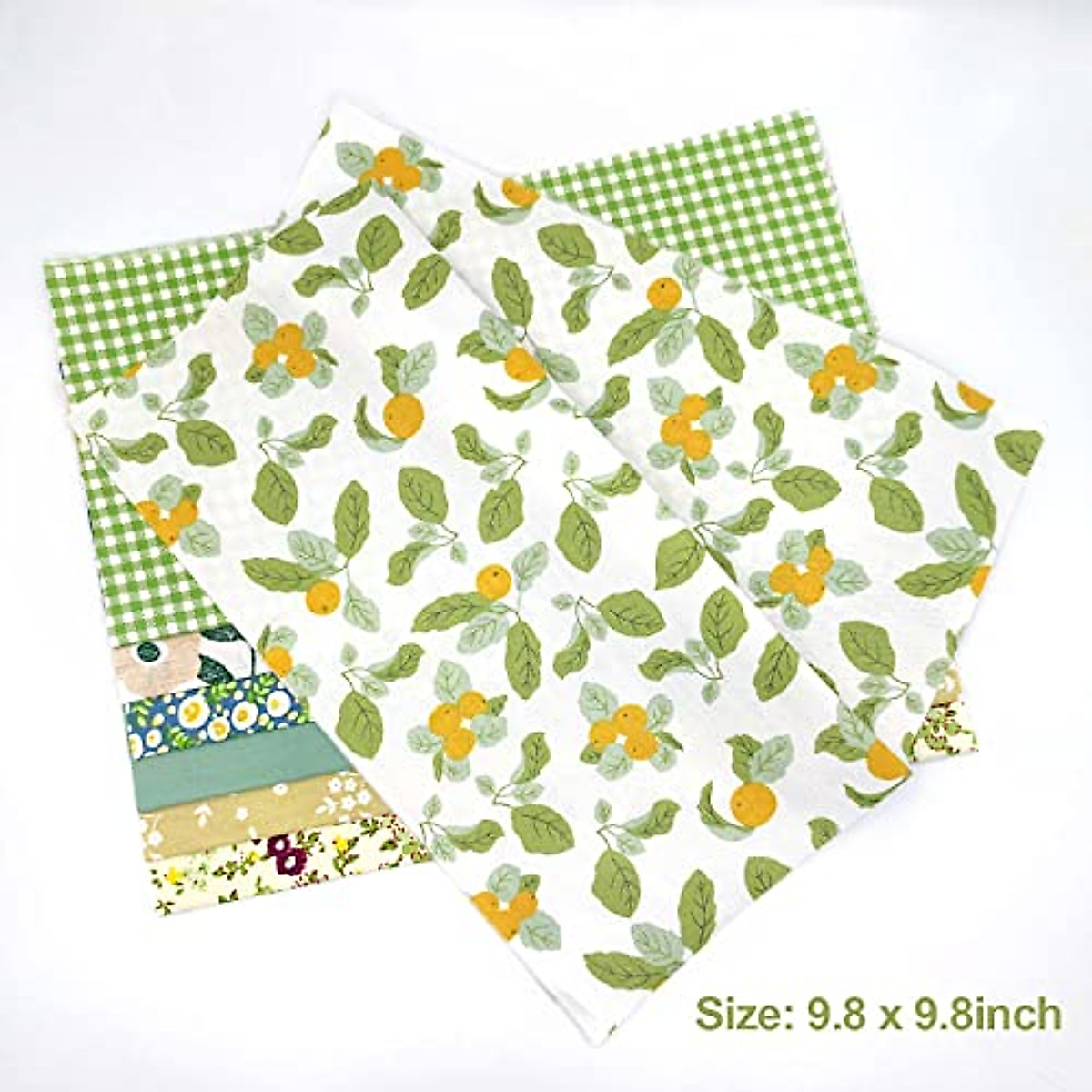 7pcs 10" X 10" Cotton Fabric Patchwork Squares Floral Fabric Fat Quarters Fabric Bundles Patchwork Fabric Quilting Fabric Bundles for DIY Crafts Cloths Handmade Accessory - Green Serie