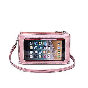 Mellow World Rosali 3D Floral Cell Phone Small Cross Body Shoulder Bag Vegan Patent Leather Women Purse Touch Screen Removable Strap, Mistyrose