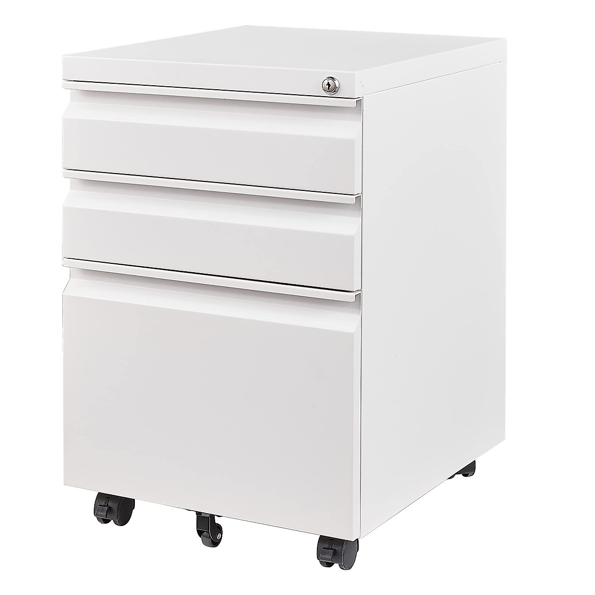 AFAIF 3 Drawer Mobile File Cabinet with Lock, Rolling File Cabinet for Home Office, Under Desk Small File Cabinet, Metal Vertical White Filing Cabinet for Legal/Letter/A4 File, White