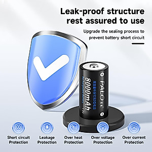 Palowextra Rechargeable D Batteries Ni-MH 1.2V 8000mAh D Size Battery Cell with Storage Case, 6 Pack