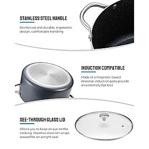 BEZIA 10 Quart Cooking Pot, Large Non Stick Induction Stock Pot with Lid, All Stove Compatible, 10 QT Aluminum Soup/Stew Pot For Large-batch Cooking, Grey