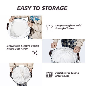 Caroeas 18.0-Inches Thicken Laundry Basket, Waterproof Large Laundry Basket Drawstring Closure, Collapsible Laundry Basket Soft Leather Handles, Laundry Hamper Easy Storage, Clothes Hamper