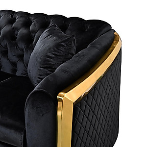 Anwick Velvet Chesterfield Sofa Classic 3 Seater Couch Modern Upholstered Sofa with Tufted Back and Two Pillows for Living Room Office (Black)