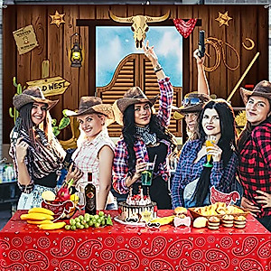 Western Cowboy Party Decoration Wild West Cowboy Photography Backdrop, Bandana Tablecloth and Western Cowboy Balloons, Western Cowboy Theme Party Supplies for Kids Birthday Baby Shower Party