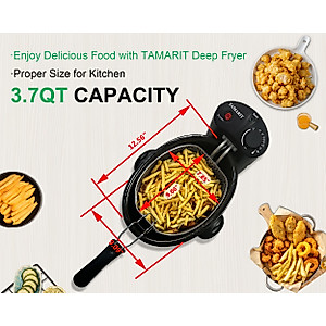 TAMARIT 3.5L Deep Fryer with Basket for Home Use,1800W Electric Fryer with Temperature Control, View Window & Filter Lid, Oval Shape, Ideal for Fries, Fish and Chicken, Stainless steel and Black