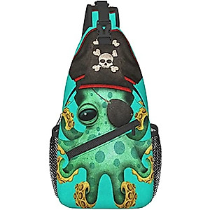 Stylish Chest Sling Bag Cute Green Baby Octopus Pirate,Crossbody Shoulder Backpack Adjustable Chest Bag Lightweight Hiking Casual Daypack for Men Women Outdoor Sports Biking Climbing Shopping