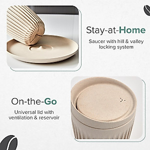 HUSKEE Coffee Cups with Lids - Reusable Coffee Cup with Unique Fins for Espresso, Cappuccino, Americano, Mocha - Insulated & Portable Latte Cups Made with Repurposed Coffee Husks (Charcoal, 8oz)