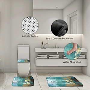 DIYCAM 4 Pcs Colorful Digital Backdrop Shower Curtain Sets, Bath Decor with Rug and Toilet Lid Cover, Modern Bathroom Curtain with 12 Hooks, 72 x 72 in