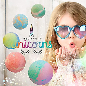 Unicorn Love Bath Bombs for Girls with Jewelry Inside + Free Jewelry Box - Organic, Skin Moisturizing, Natural Bubble Bath Bombs with Surprise Inside, Valentine's Day Gifts for Kids, Tween Girls