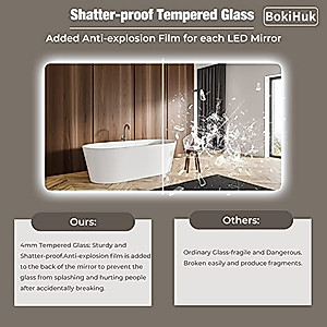 BokiHuk Led Bathroom Mirror with Lights, 40x24 inch Wall Mounted Lighted Vanity Mirror, Makeup Mirror Dimmable Anti-Fog with 3 Colors Light, Waterproof (Backlit & Front-Lighted)