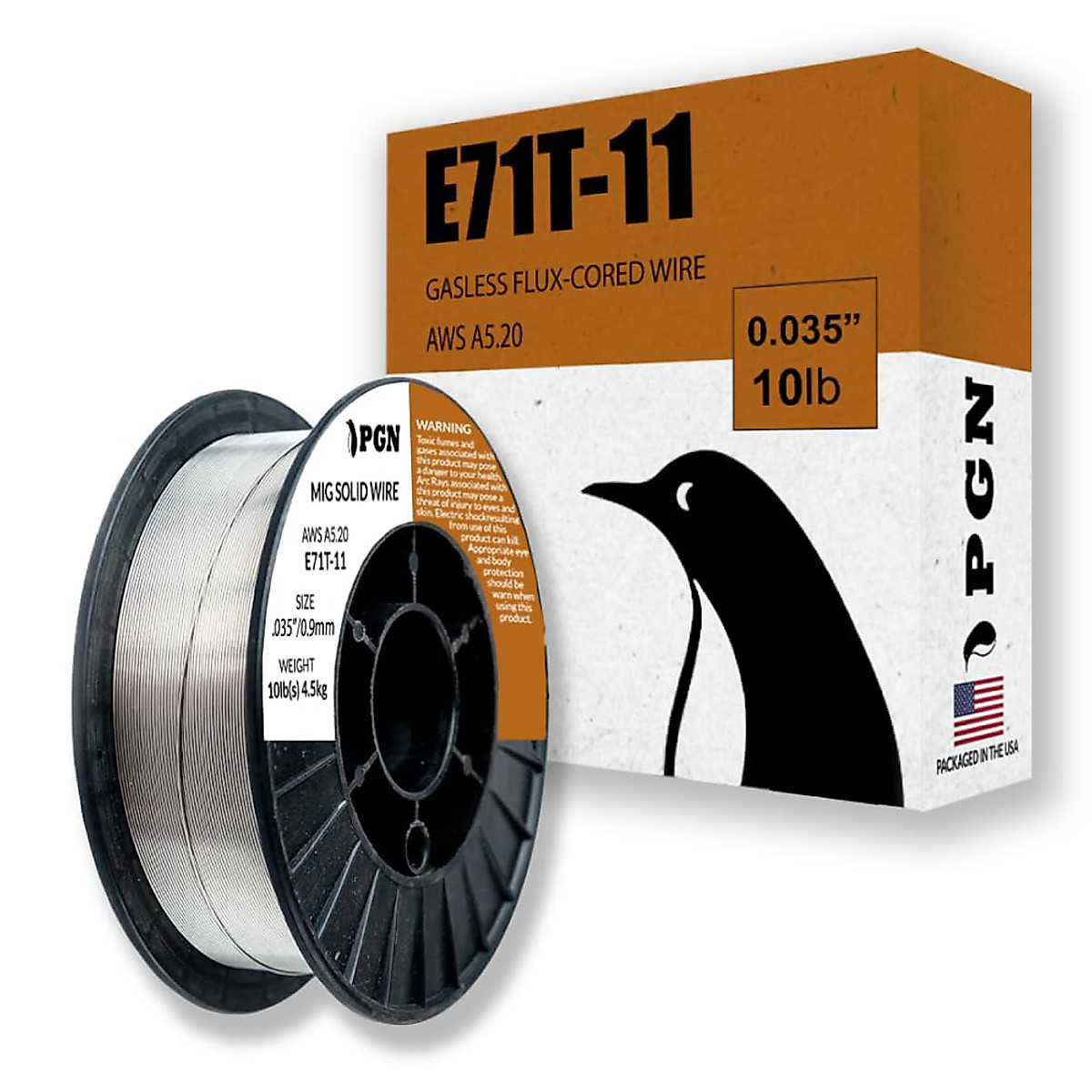 PGN Flux Core Welding Wire - E71T-11 .035 Inch, 10 Pound Spool - Gasless Mild Steel MIG Welding Wire with Low Splatter - For All Position Arc Welding