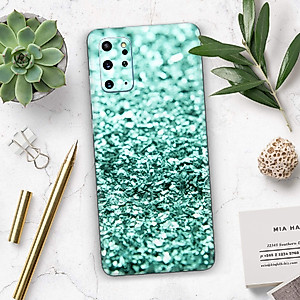 DesignSkinz Aqua Green Glimmer Protective Vinyl Decal Wrap Skin Cover Compatible with The Samsung Galaxy S20 (Screen Trim & Back Glass Skin)