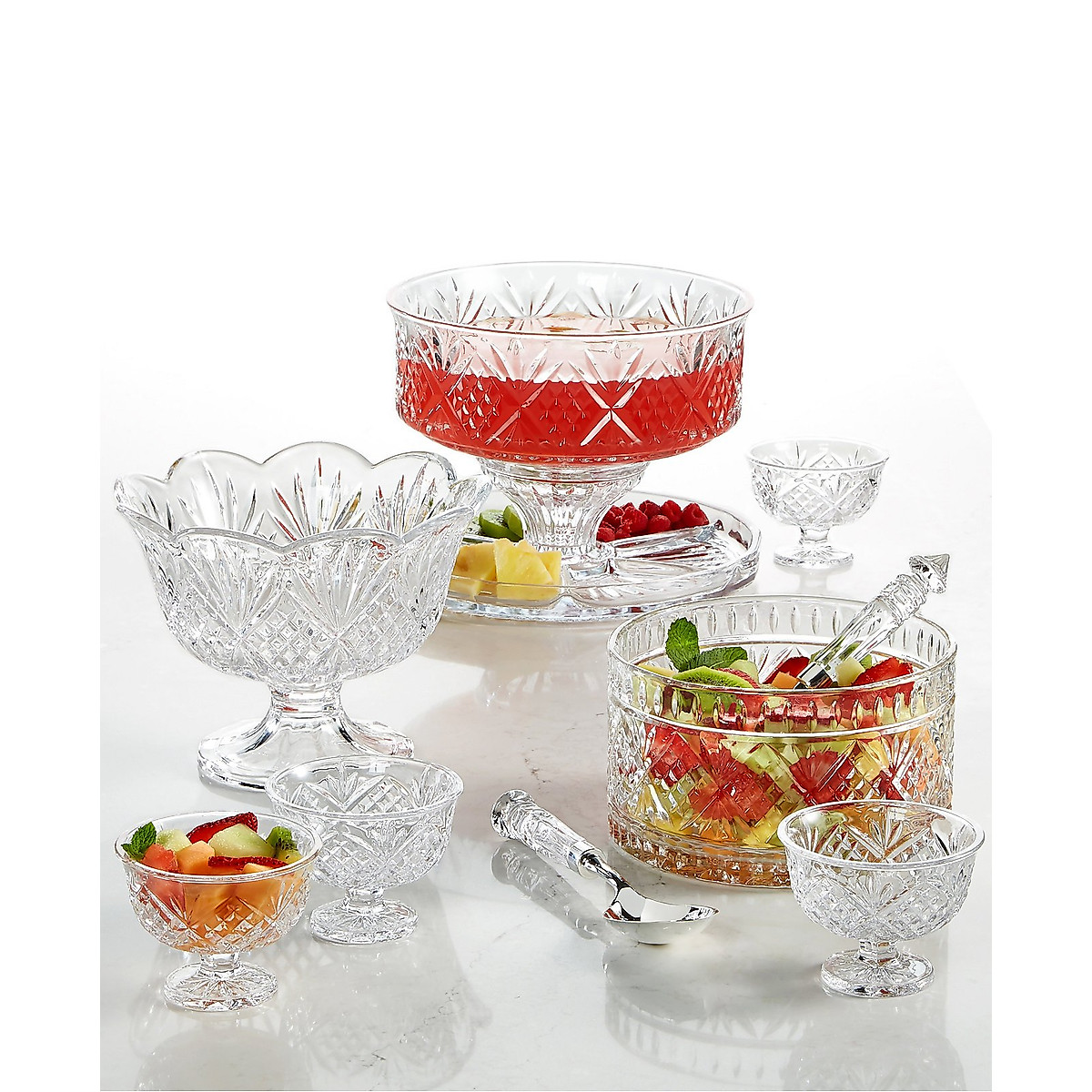 Set of 3 Crystal Clear Salad Bowl Serving Set, Salad Serving Utensils Included Large Serving Dish.