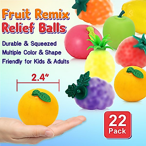 22 Pack Stress Balls Set - Fruit Sensory Toys Squishy Balls for Adults - Stress Relief Fidget Toys for Hand Thrapy, Calming Tool for Autism, Anxiety, ADHD - Party Favors, Classroom Prizes