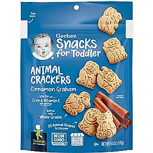 Gerber Snacks for Toddler Animal Crackers, Cinnamon Graham, 6 Ounce Pouch (Pack of 4)