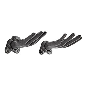 Danya B. "Palms Up Dark Brown Cast Iron Wall Mount Hook Set (Set of 2), Entryway Hooks or Unique Room Décor for Hanging Coats, Purses, Scarves, or Jewelry