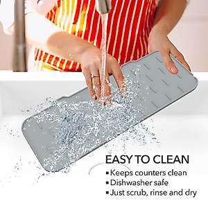 Silicone Faucet Mat- Kitchen & Bathroom Accessories, Kitchen & Bathroom Must haves, faucet drip catcher, Kitchen and bathroom Gadgets, Sink protector for sink, Foldable Silicone Splash Guard (Gray)