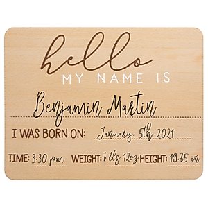 Pearhead Baby Welcome Sign, Gender-Neutral Hello Baby Arrival Photo Prop, Hospital Birth Announcement, Newborn Birth Stats Board Photo Prop, 8.25" x 11", Wood