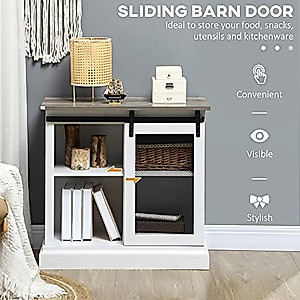 HOMCOM Farmhouse Kitchen Sideboard, Buffet Cabinet with Sliding Barn Door and Adjustable Shelves for Living Room, White