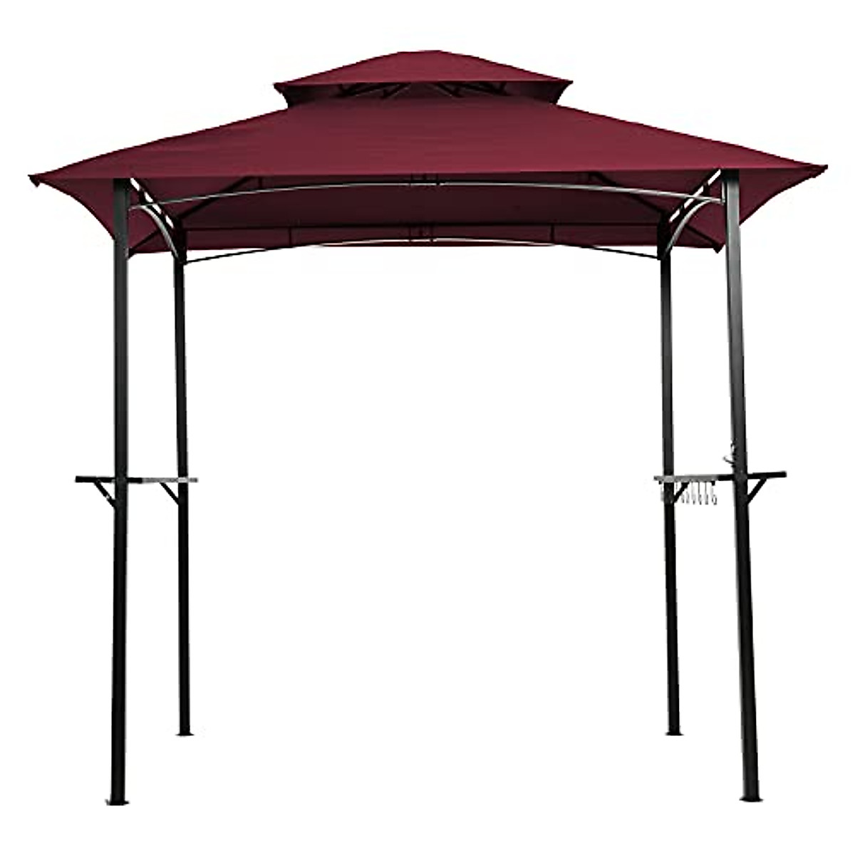 8' X 5' Grill Gazebo Shelter with Double Tiered, Outdoor BBQ Gazebo with Shelves and Hooks, Grill Canopy Tent for Patio Backyard, Burgundy