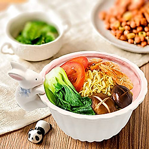 LIDSCURA Easter Rabbit Bowl, White Pink Double Rabbit Bowl, For Serving Salad, Noodles, Soup and Rice, Cute Cartoon Rabbit-Shaped Ceramic Bowl for Little Girls, Kids Birthday Family Table Decoration