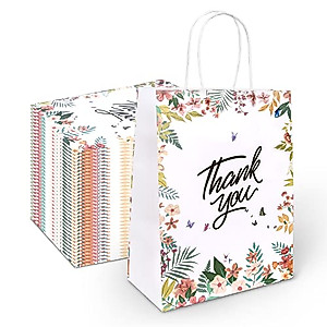 60 Pack Thank You Gift Bags with Handles 8" X 4" X 10" Floral Thank You Paper Bags Party Favor Bags Shopping Bags for Business Boutique Gifts Wedding