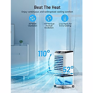 PARIS RHÔNE Evaporative Air Cooler, 4-in-1 Evaporative Cooler, Portable Swamp Cooler with Negative Ion, LED Display, 2.6Gal Water Tank, Remote Control, Casters for Home, Office