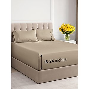 Extra Deep Pocket Queen Sheets - 4 Piece Breathable & Cooling Bed Sheets - Hotel Luxury Bed Sheet Set - Soft, Wrinkle Free & Comfy - Easily Fits Extra Deep Mattresses - Deep Pocket Cream Sheets Set