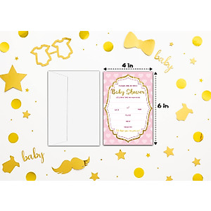Baby Shower Cards Kit,A Little Princess Set of 25 Baby Shower Invitations with Envelopes, Book Request Cards for Baby Shower,Pink & Gold Baby Shower Party Favor Decoration(12)