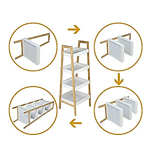 Magshion 4-Tier Ladder Shelf Casual Home Basics Modern Bookshelf Organizer, Storage Rack Shelves, Decorative Leaning Bookshelf for Bathroom, Living Room, Corner Display Bookcase