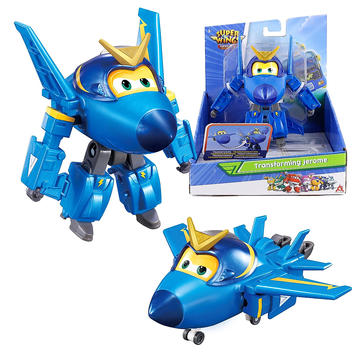Super Wings 5" Transforming Jerome Airplane Toys, Safe and Durable Vehicle Action Figure, Plane to Robot, Transformer Toys for 3+ Years Old Boys and Girls, Preschool Kids Birthday Gift, Blue
