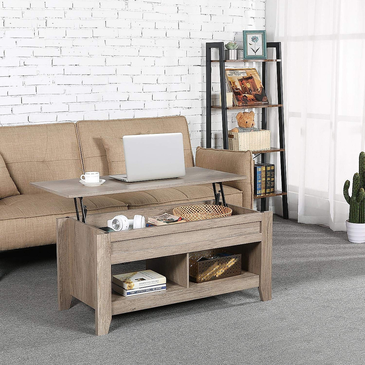 Topeakmart Modern Coffee Table with Storage Shelf and Hidden Compartmant, Living Room Center Tables with Lift Top, Gray