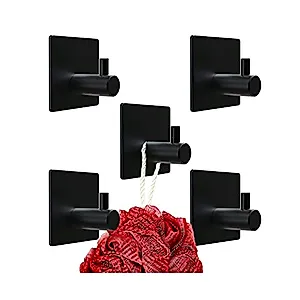 Matte Black Towel 5 Packs Hooks Bathroom Coat Hook Stainless Steel for Towel Robe,Clothes Cabinet Closet Wall Hook for Bedroom Kitchen Hotel Pool.