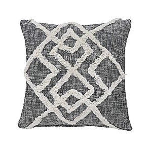 LR Home Tufted Geometric Diamond Modern Throw Pillow, 20" x 20", Black/Cream